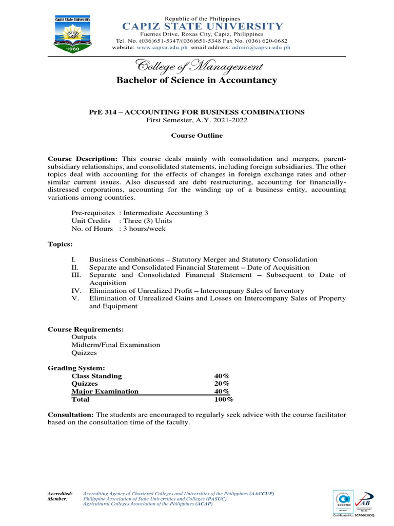 01 Course Outline Accounting For Business Combination | PDF ...