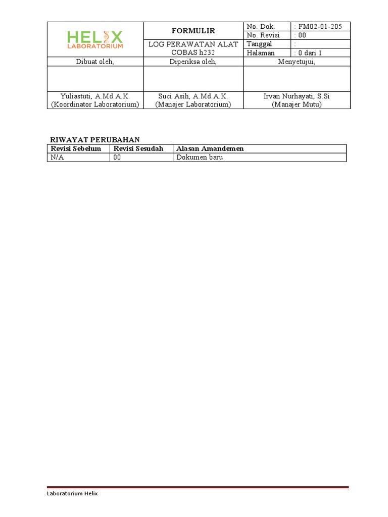 FM02-01-205 Log Perawatan Alat Cobas h232 | PDF