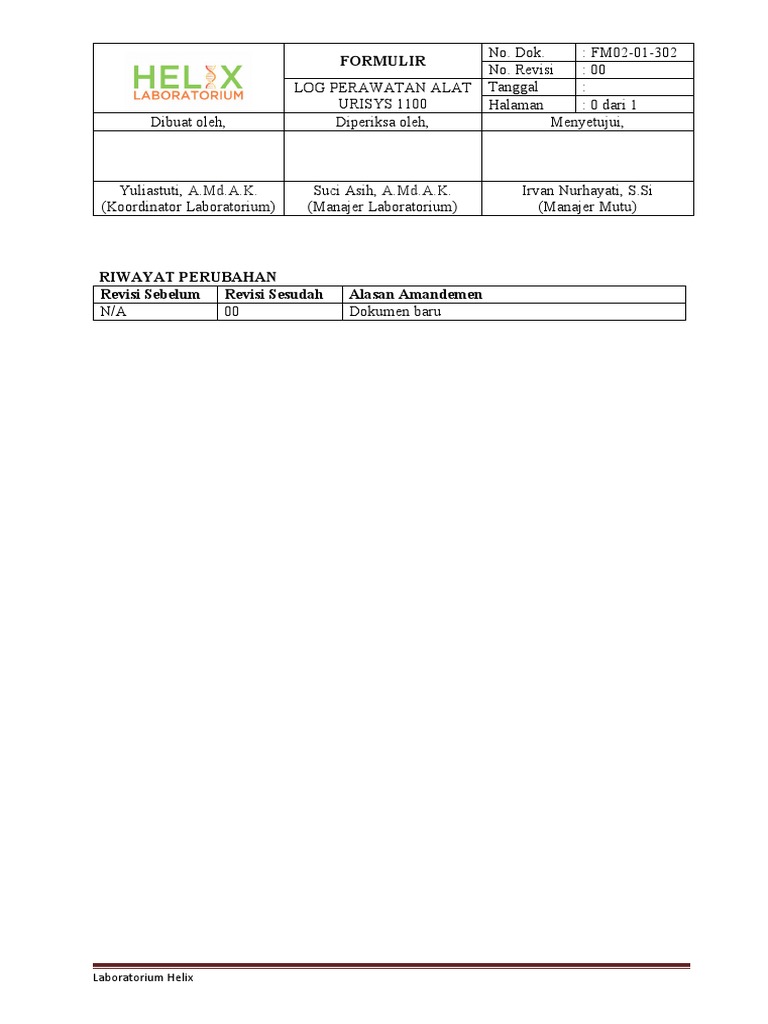 FM02-01-302 Log Perawatan Alat Urisys 1100 | PDF
