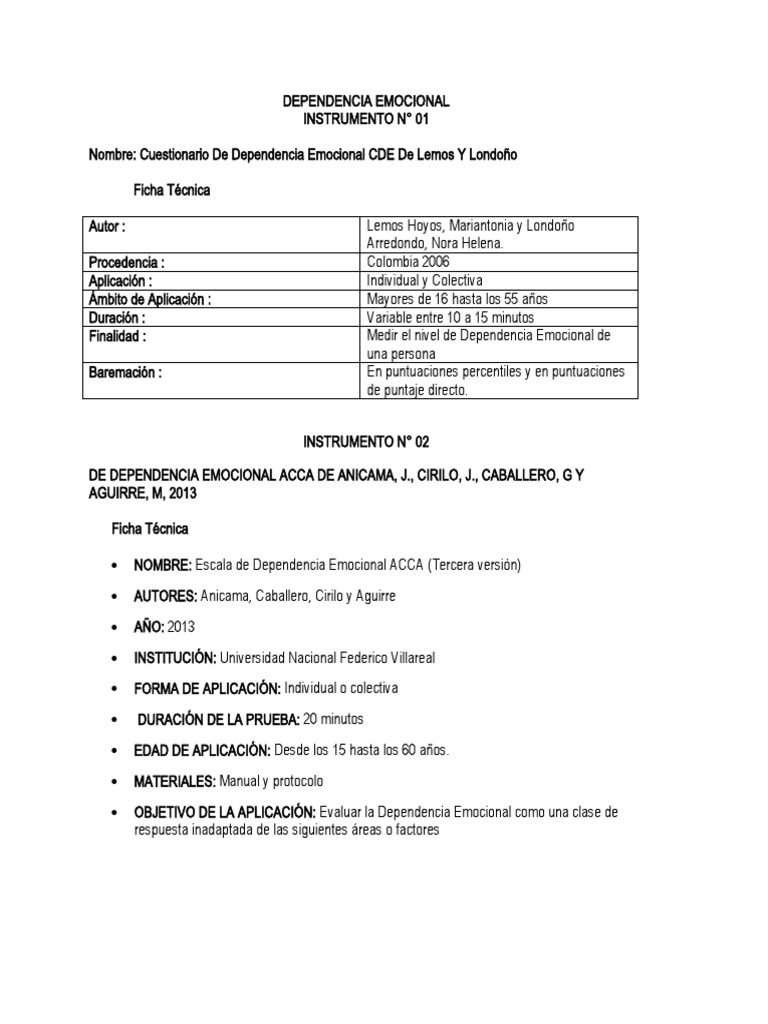 Dependencia Emocional Instrumentos | PDF