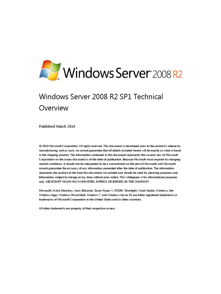 Windows Server 2008 R2 SP1 Technical Overview | PDF | Computing And ...