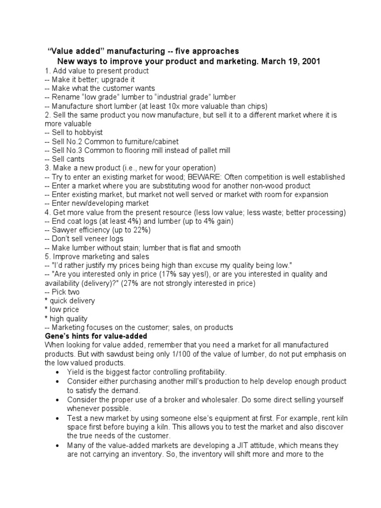 "Value Added" Manufacturing - Five Approaches New Ways To Improve Your ...