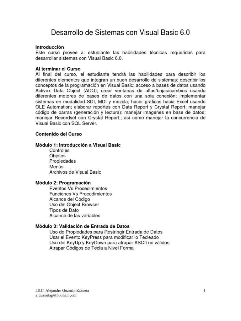 Man Visual Basic 6 | Descargar gratis PDF | Active X Data Objects | Objeto (informática)