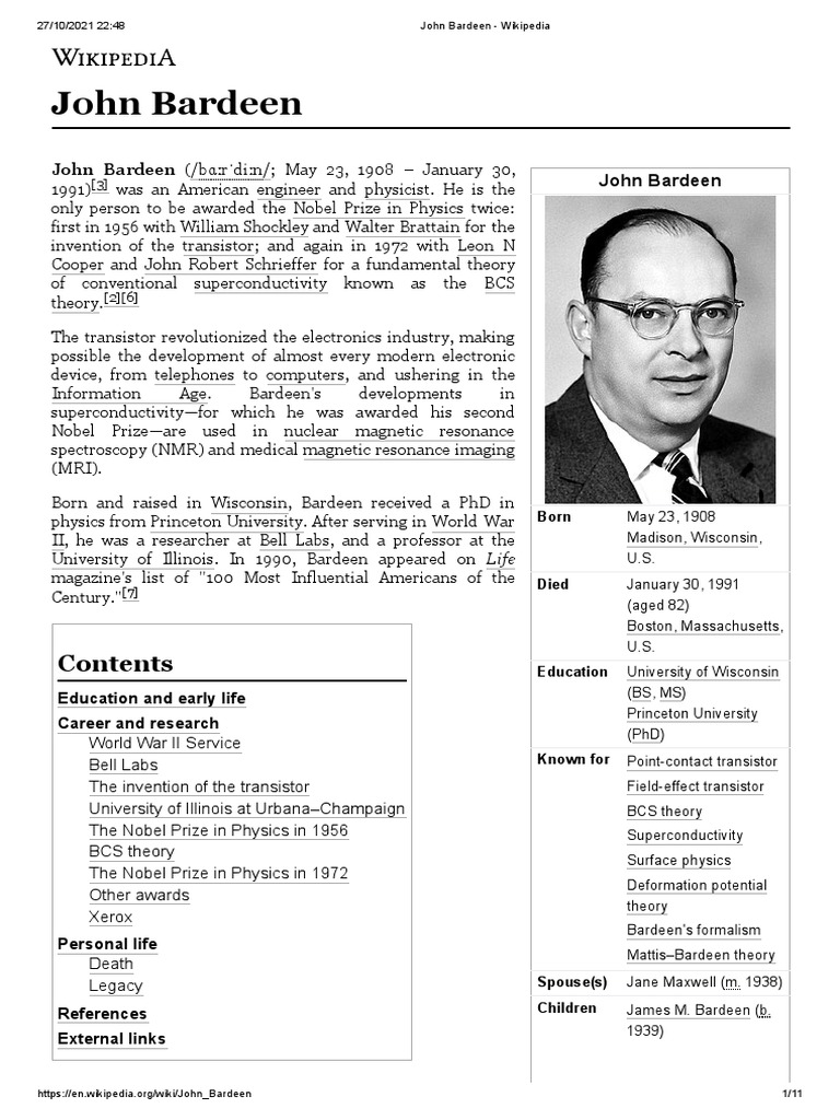 John Bardeen - Wikipedia | PDF
