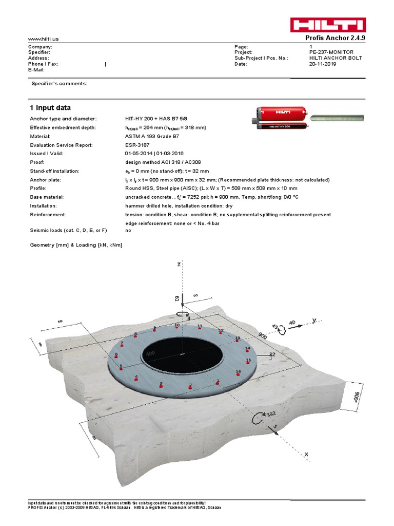 Hilti Anchor Bolt Design Report | PDF | Software