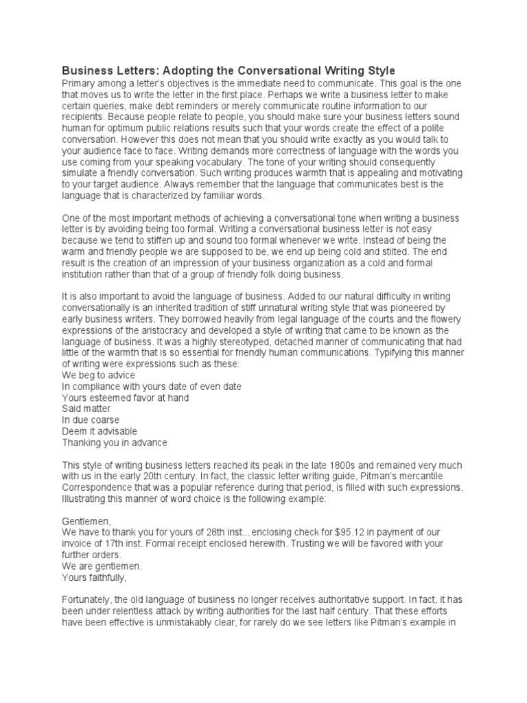 Business Letters: Adopting The Conversational Writing Style | Download ...