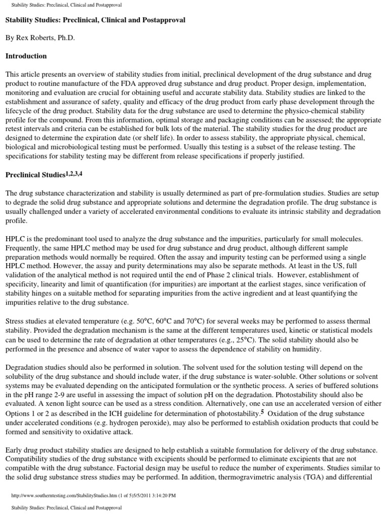 Stability Studies - Pre Clinical, Clinical and Post Approval | PDF ...
