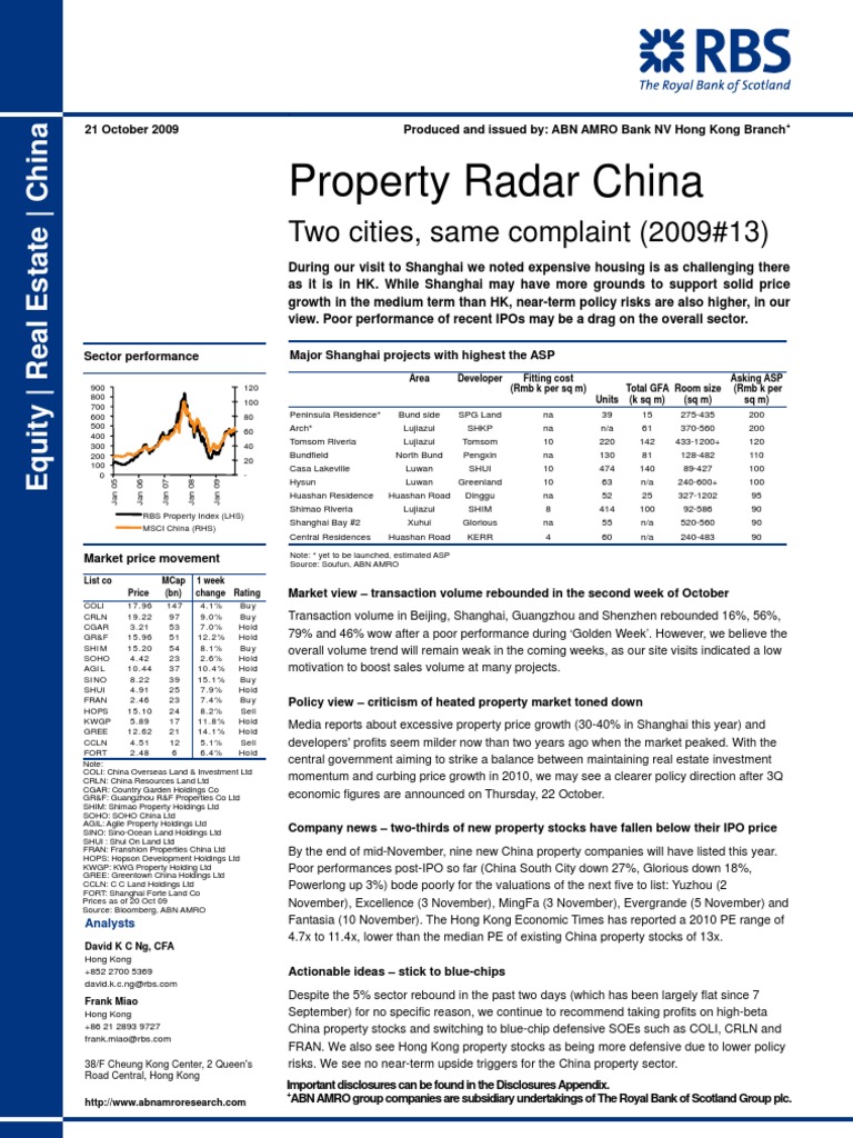 China Property 2009-10-21 RBS X | PDF | Hong Kong | Shanghai