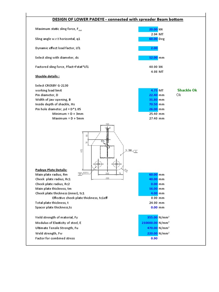 DESIGN OF LOWER PADEYE - Connected With Spreader Beam Bottom | PDF | Bending | Mechanical ...