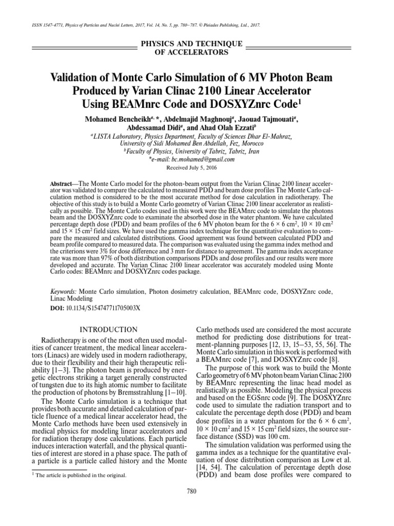 Validation of Monte Carlo Simulation of 6 MV Photon Beam Produced by ...