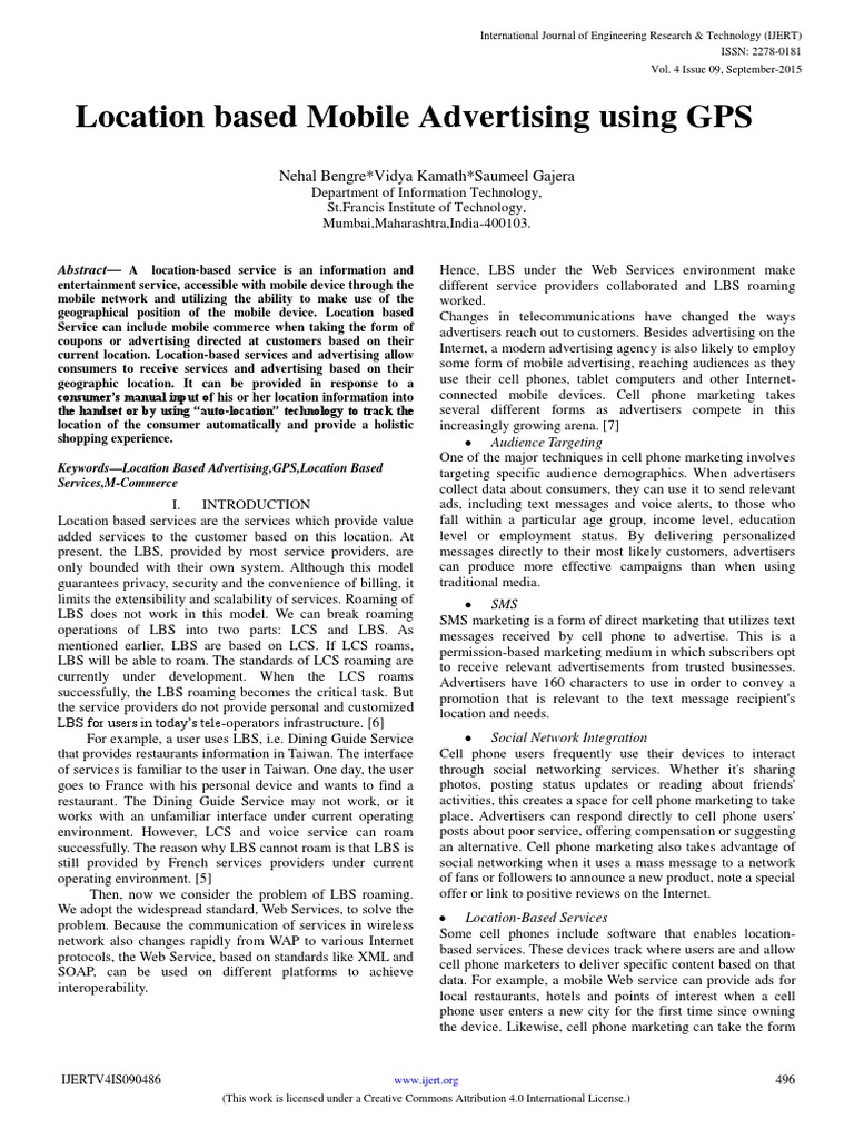 Location Based Mobile Advertising Using Gps IJERTV4IS090486 | PDF ...