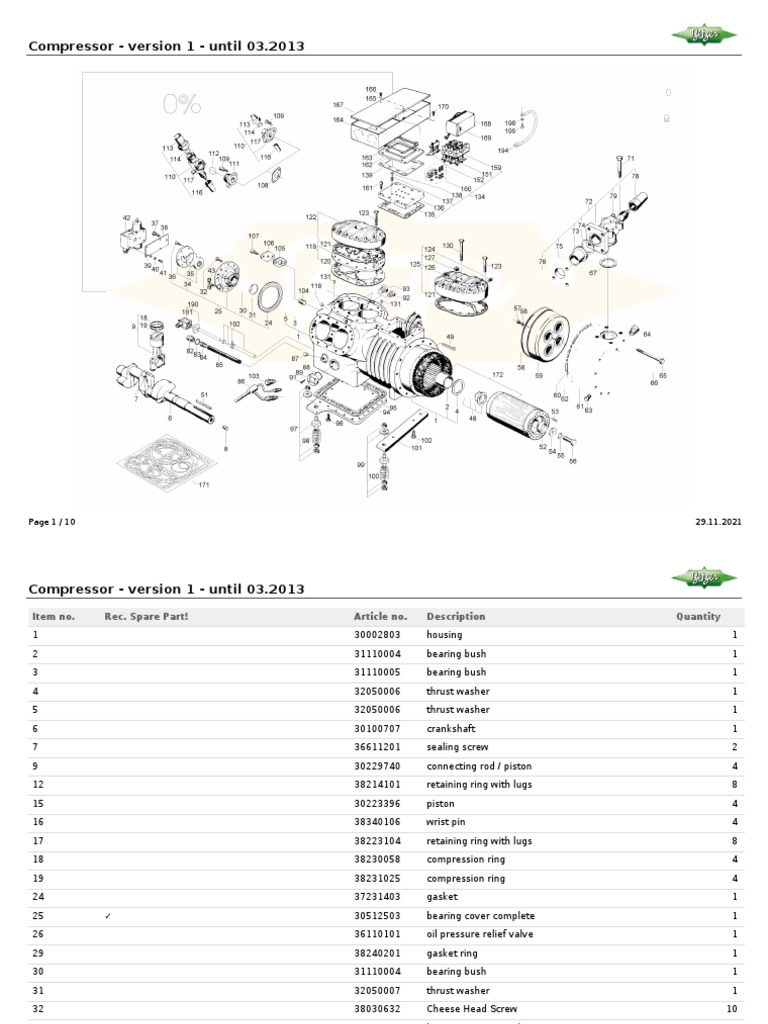 Compressor Spare Parts List 2013 | PDF | Piston | Electrical Connector