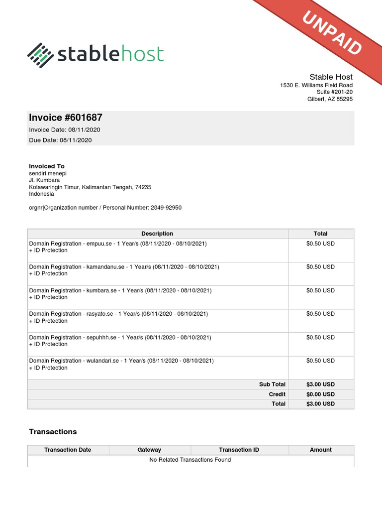 Invoice #601687: Stable Host | PDF | Accounting