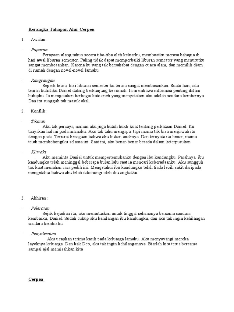Contoh Cerpen Beserta Tahap Alurnya | PDF