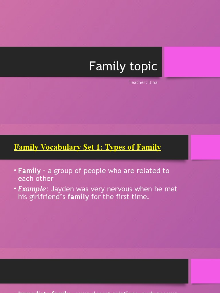 Family Topic: Teacher: Dina | PDF | Family | Social Psychology