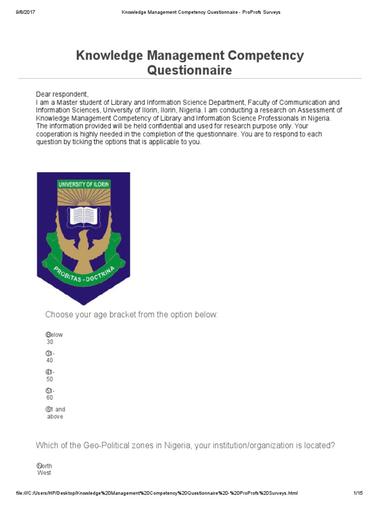 Assessment of Knowledge Management Competency of Library and Information Science Professionals ...