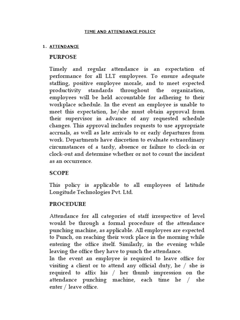 Attendance Procedure at BSA (Final) | PDF | Human Resource Management ...