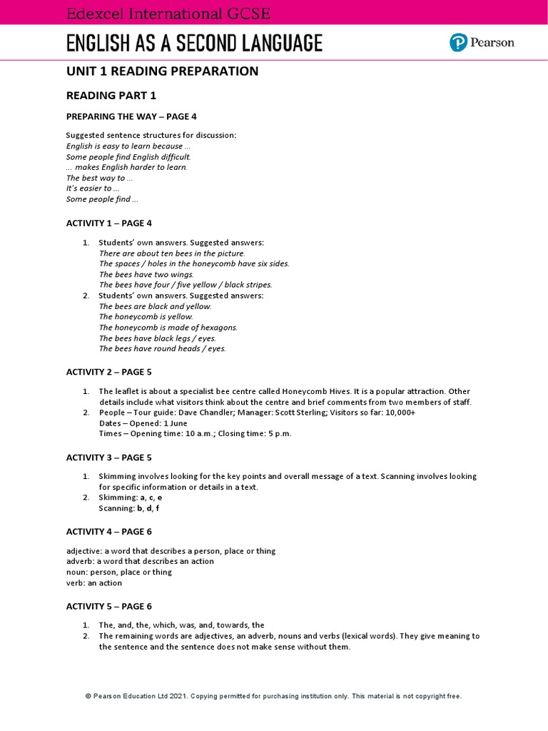 IG English As A Second Language Answers | PDF | Noun | Tyrannosaurus