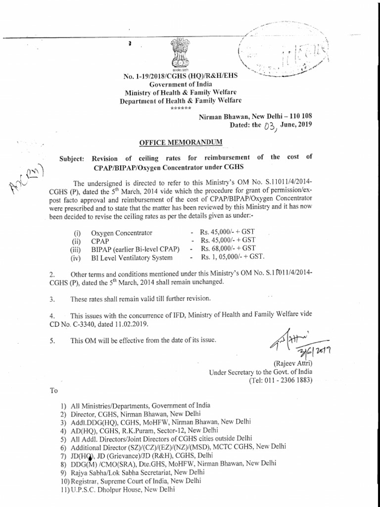 Revision of Crsement of The Cost of CPAP, BIPAP, Oxygen Concentrator ...