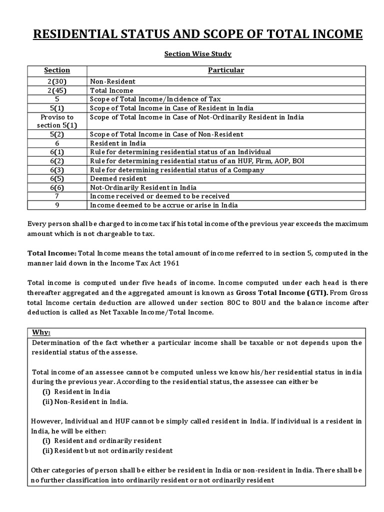 Residential Status and Scope of Total Income | PDF | Accrual | Taxes