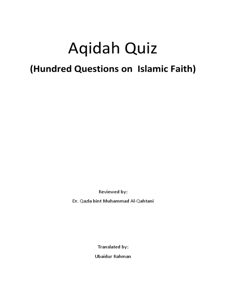 Aqidah Quiz: (Hundred Questions On Islamic Faith) | PDF | Tawhid ...