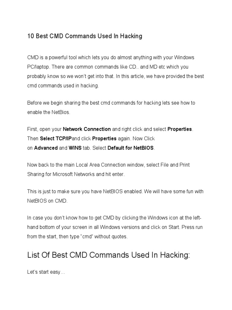 10 Best CMD Commands Used in Hacking | PDF | Ip Address | Computer Architecture