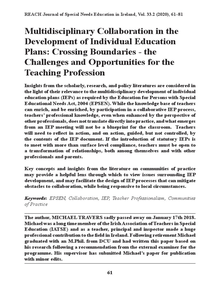 Multidisciplinary Collaboration in Development of Individual Education ...