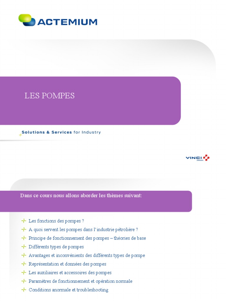 Fonctionnement et Types de Pompes | PDF | Pompe | Pression