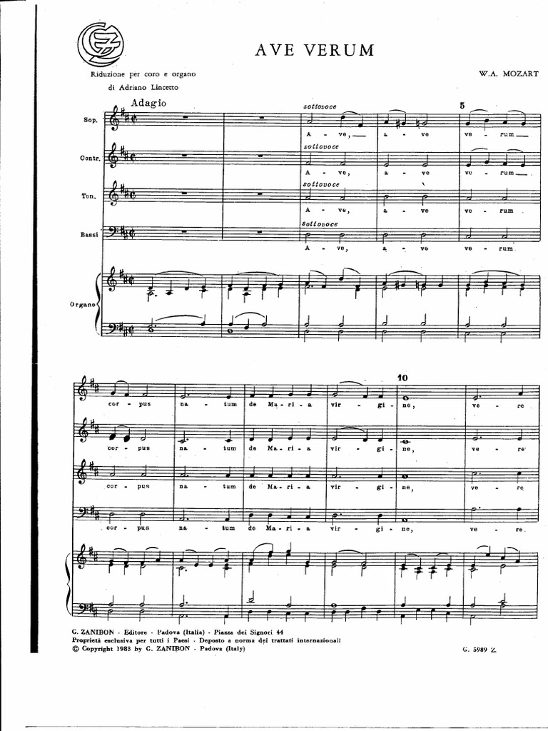 Ave Verum - Mozart (Spartito - Coro+Org) | PDF