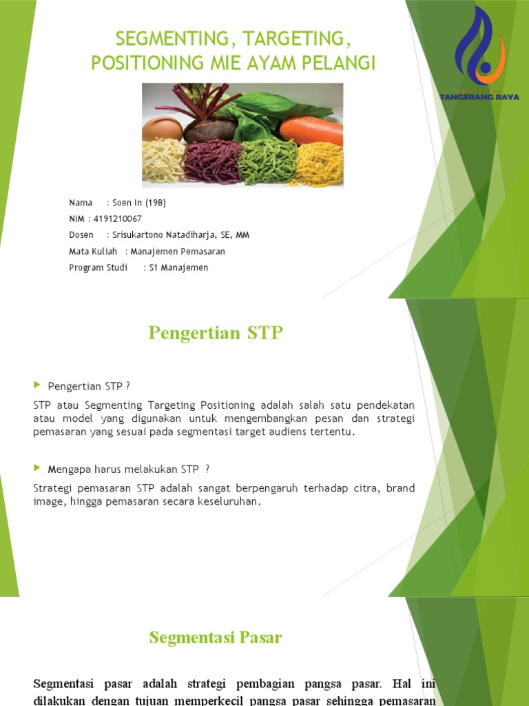 Segmentasi, Targeting, Positioning Mie Ayam Pelangi | PDF | Bisnis | Pengembangan Diri