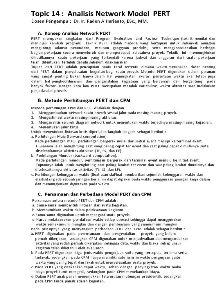 Topic 14 Network Model PERT | PDF