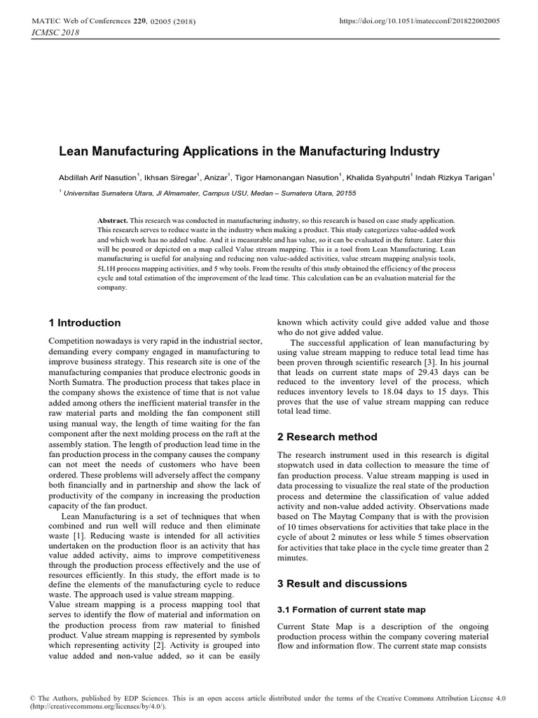 Application of Lean in Manufacturing Industry | PDF | Inventory | Waste