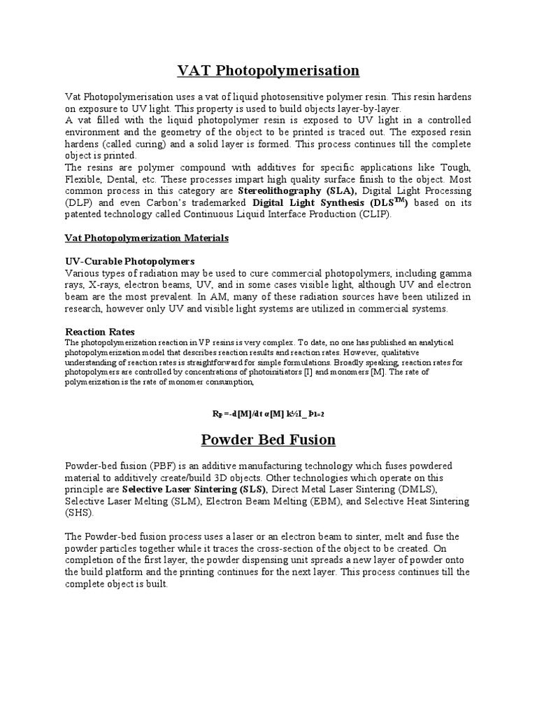 VAT Photopolymerisation | PDF | Physical Chemistry | Process Engineering