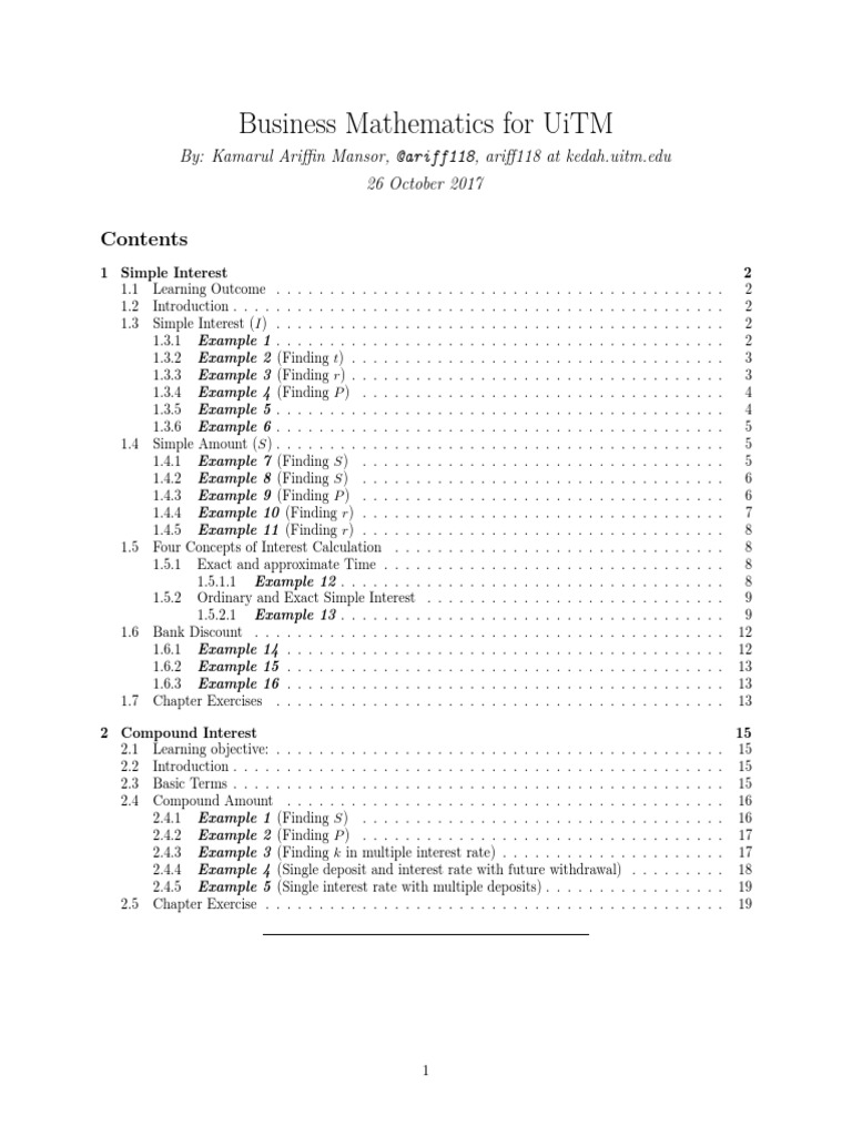 Business Mathematics for UiTM Guide | PDF | Interest | Interest Rates