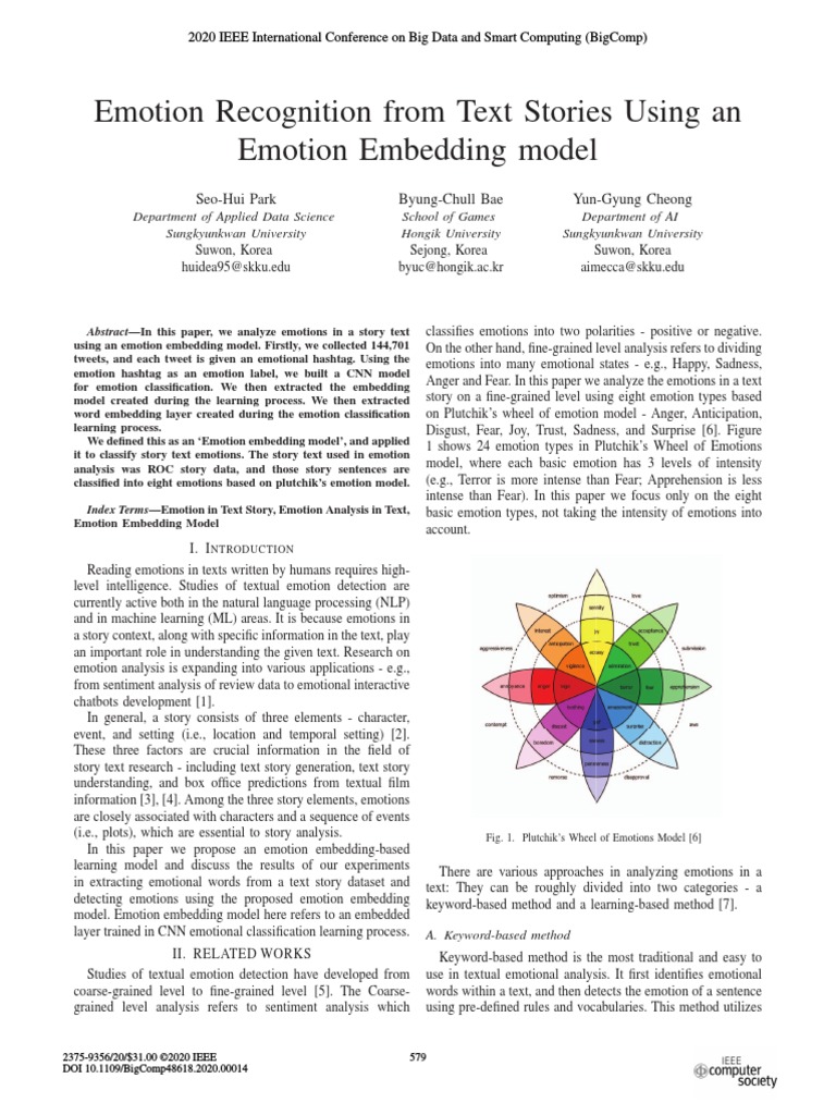 Emotion Recognition From Text Stories Using An Emotion Embedding Model ...