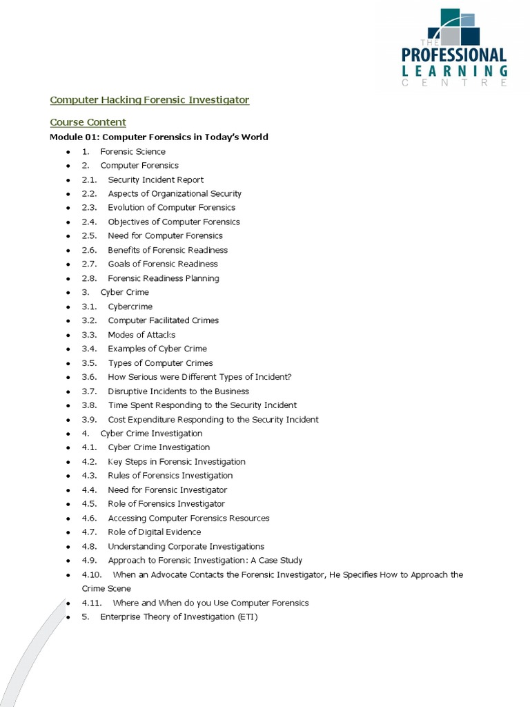 Computer Hacking Forensic Investigator Course Content: Module 01 ...