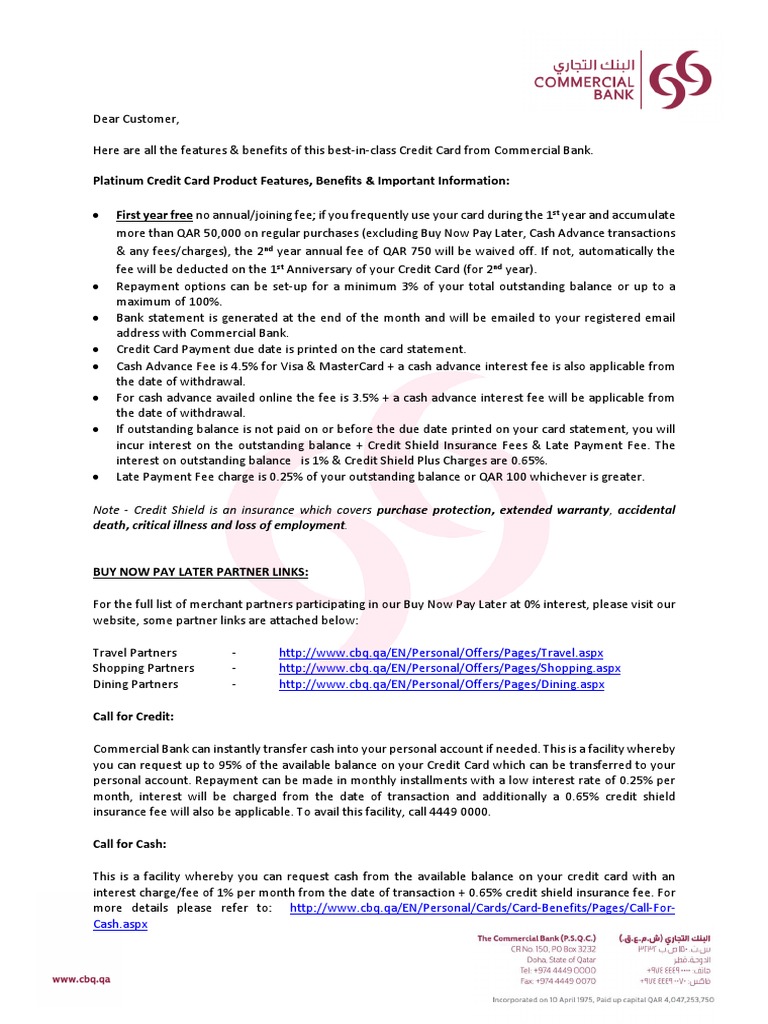 CBQ Platinum Credit Card Benefits Guide | PDF | Credit Card | Finance ...
