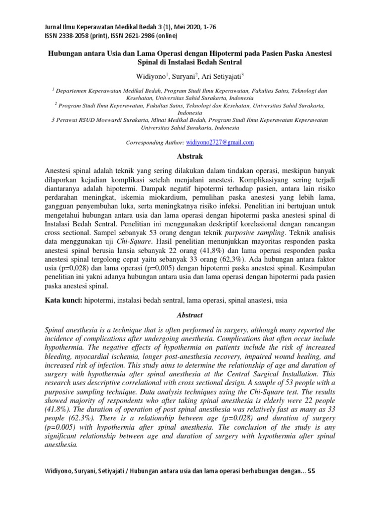 Hubungan Antara Usia Dan Lama Operasi Dengan Hipotermi Pada Pasien ...