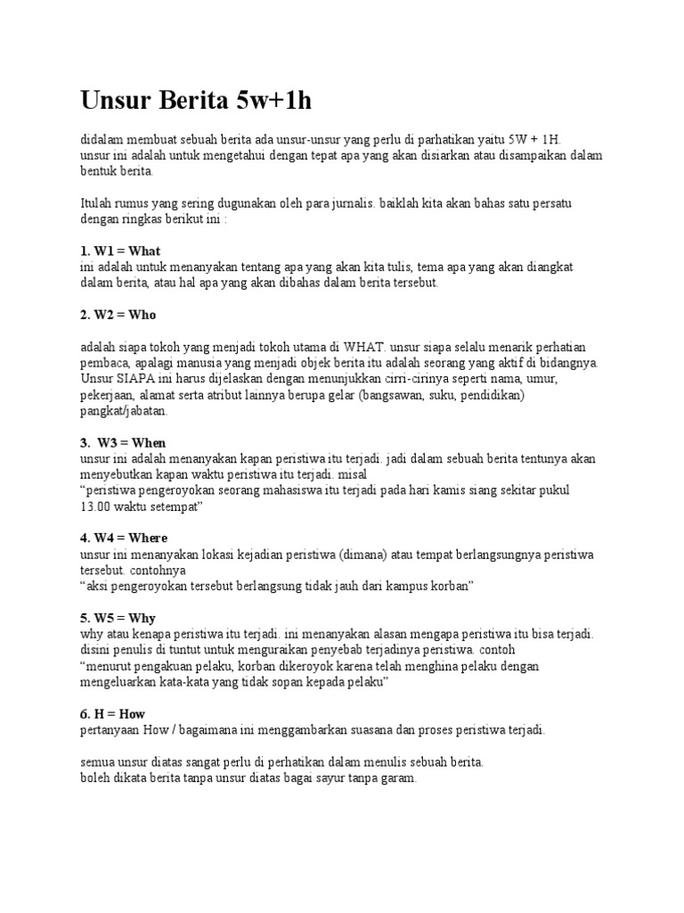Unsur Berita 5w+1h | PDF