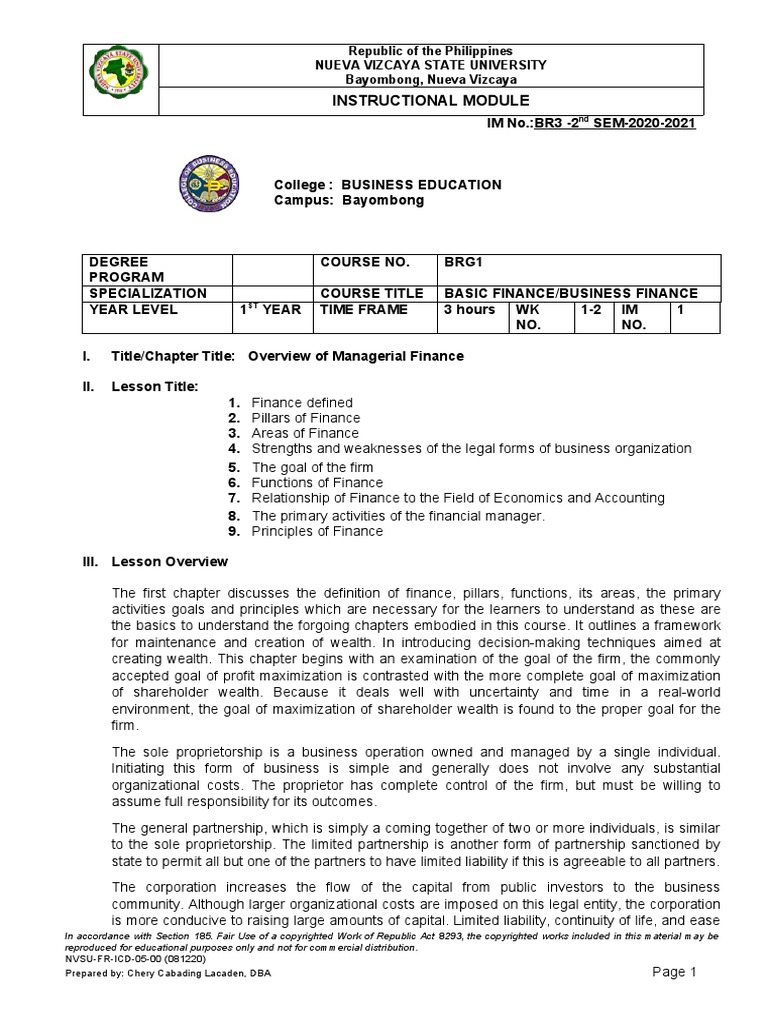 Instructional Module: Republic of The Philippines Nueva Vizcaya State ...