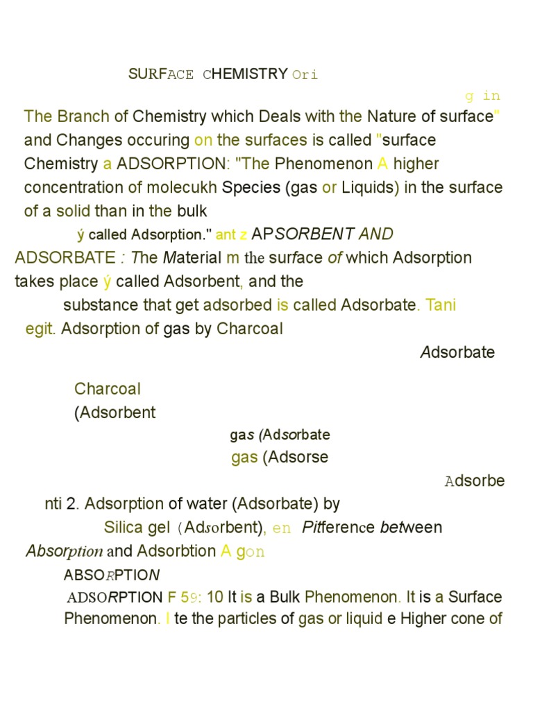 12 - Surface Chemistry (Notes) | PDF | Adsorption | Catalysis