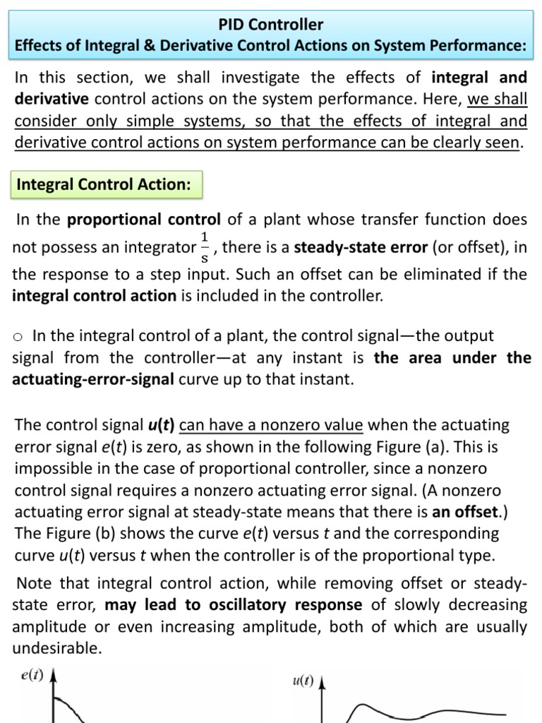 PID Controller: Effects of Integral & Derivative Control Actions On ...