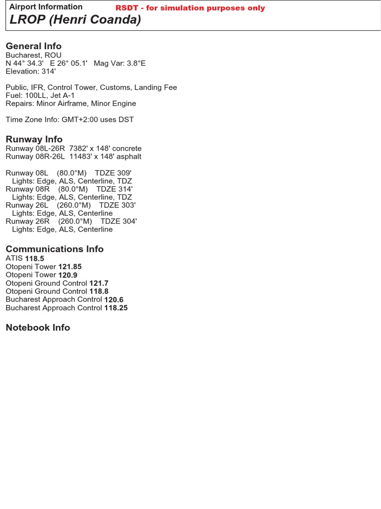 LROP Airport Operations Overview | PDF | Runway | Air Traffic Control