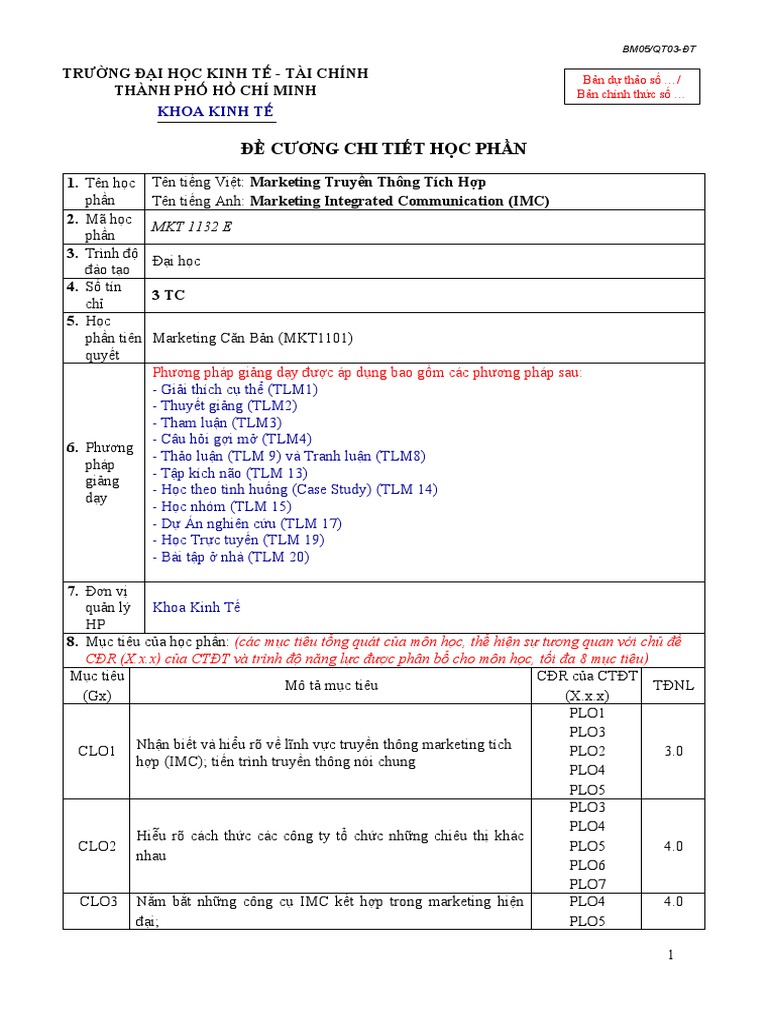 De Cuong Chi Tiet IMC 2020 | PDF
