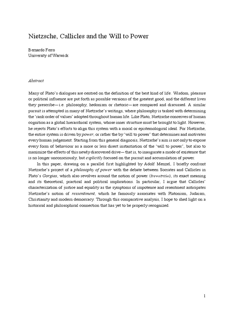 Nietzsche, Callicles and The Will To Power | PDF | Plato | Truth