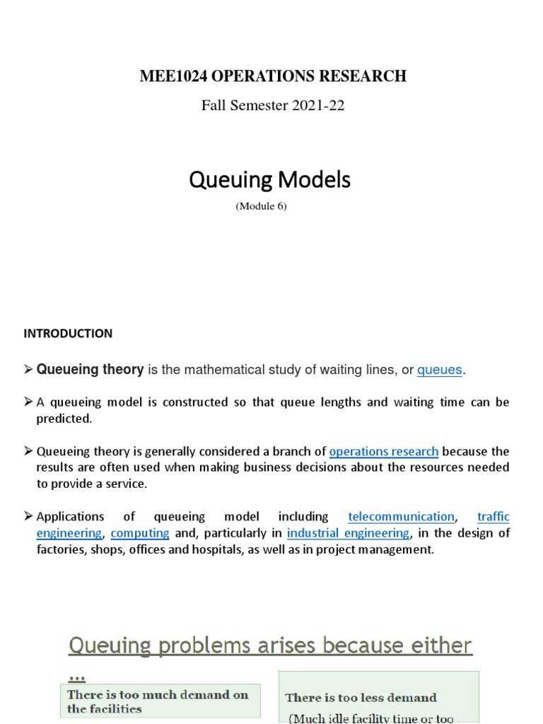 Queuing Models: Mee1024 Operations Research | Download Free PDF | Applied Mathematics | Systems ...