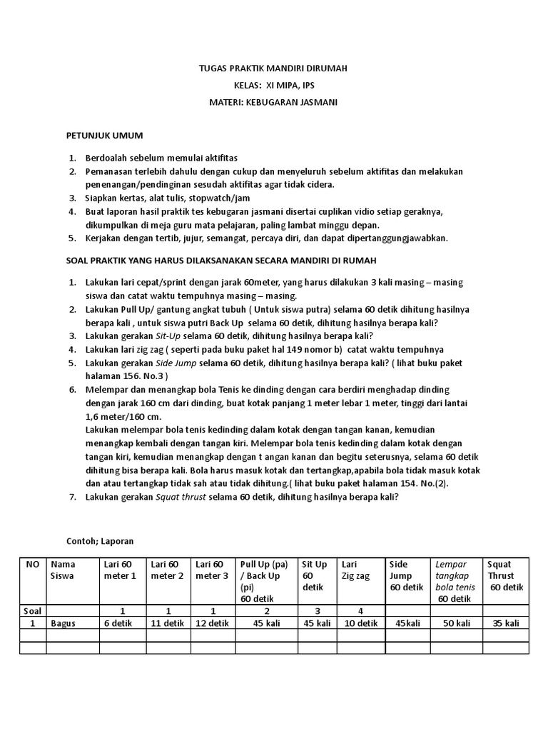 Tugas Kebugaran XI MIPA, IPS Daring | PDF | Griya & Taman