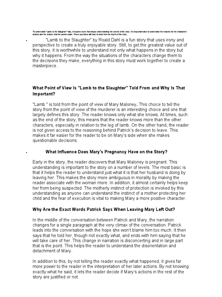 Lamb To The Slaughter Analysis | PDF | Narration