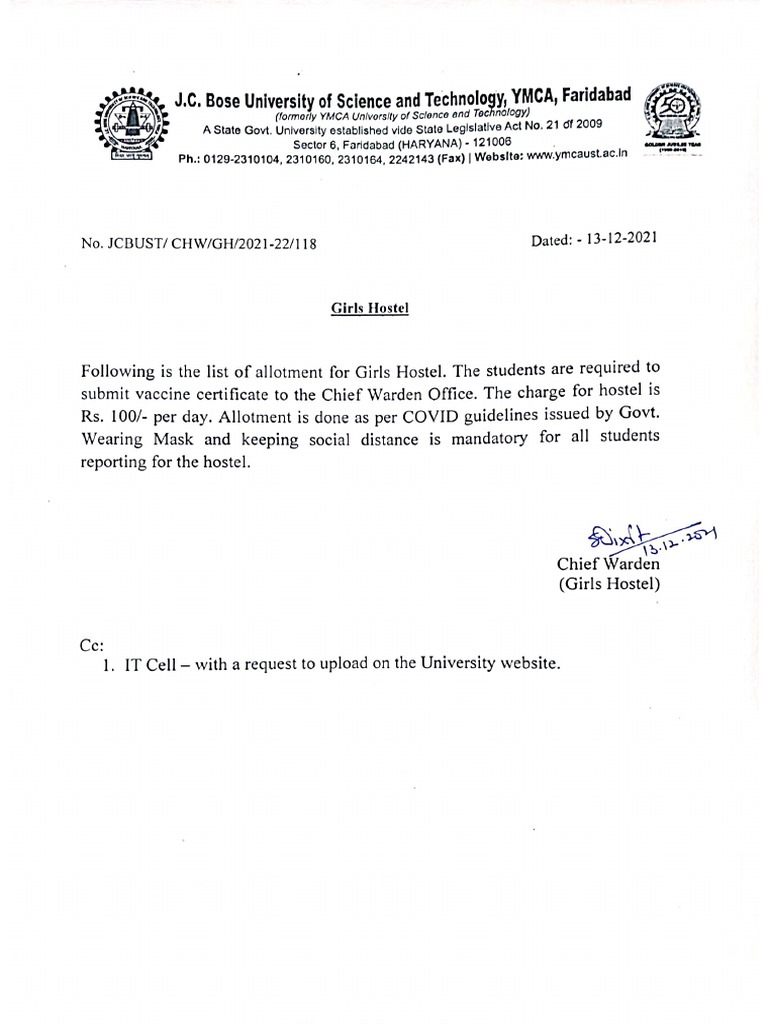 Girls Hostel Allotment List 2021-22 | PDF