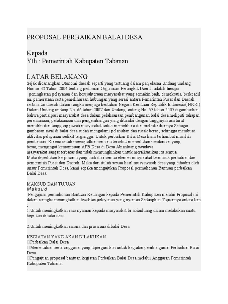 Proposal Perbaikan Balai Desa | PDF